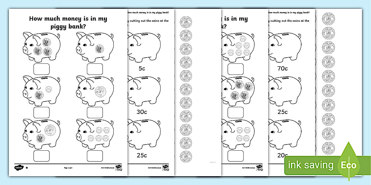 Editable How Much Money is in My Piggy Bank Differentiated Worksheets
