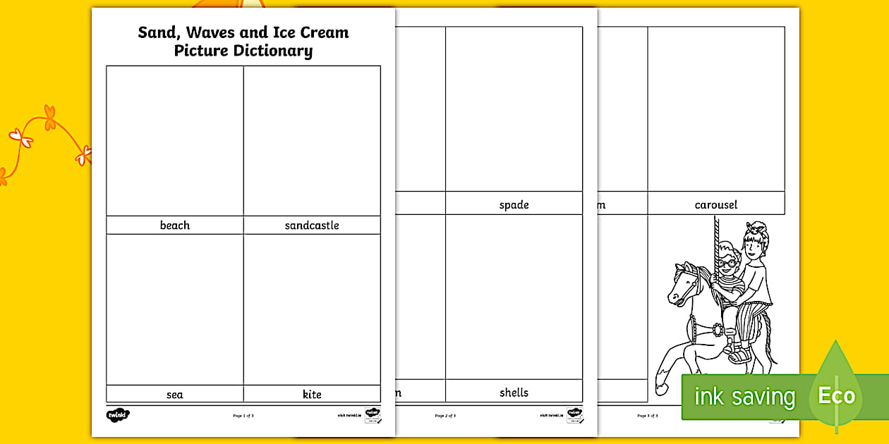 Sand, Waves and Ice Cream Picture Dictionary Worksheet / Worksheet