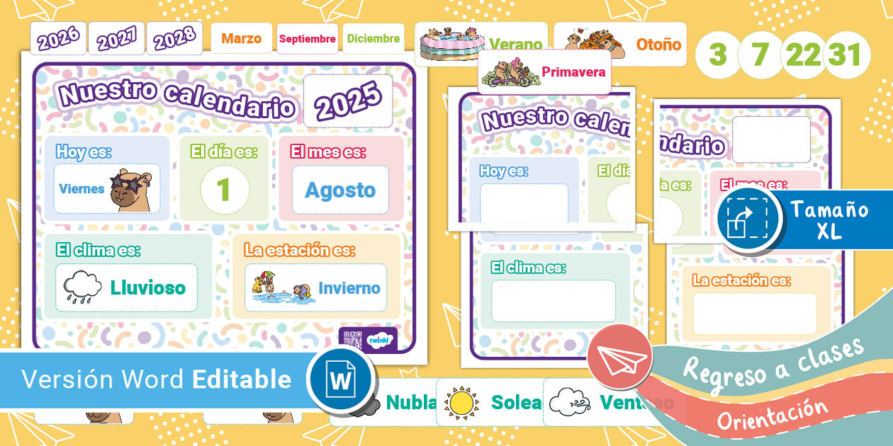 Calendario para Sala | Póster XL | Capibaras | Decoración