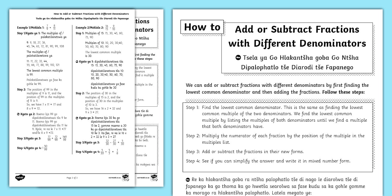 How To Add Or Subtract Fractions With Different Denominators