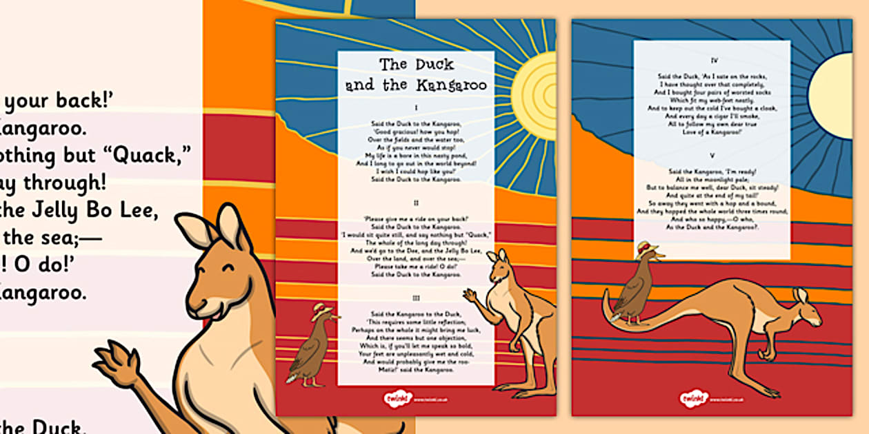 Black and White The Duck and the Kangaroo Edward Lear Poem Print Out