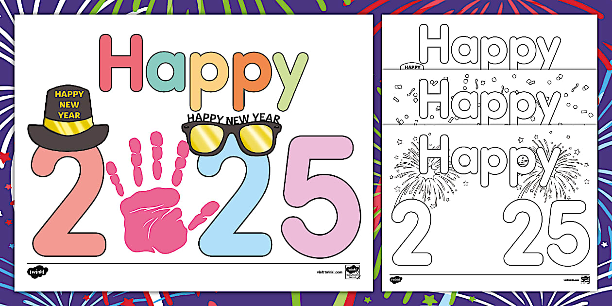 Happy 2025 Handprint Craft (teacher made) - Twinkl