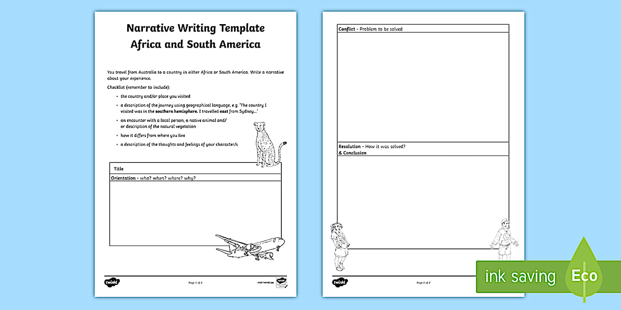 Africa and South America Narrative Writing Template - Twinkl