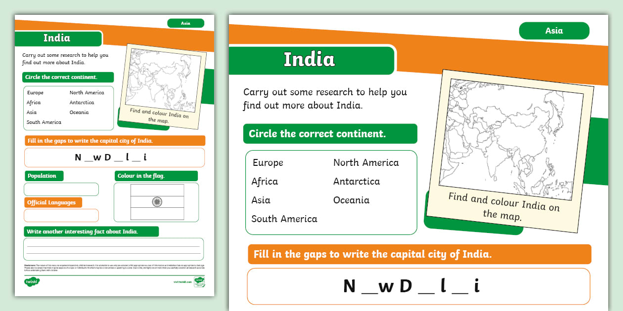 KS1 India Research Activity (teacher made) - Twinkl