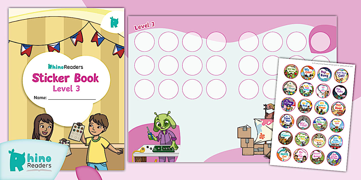 Rhino Readers Level 3 Sticker Book (teacher made) - Twinkl