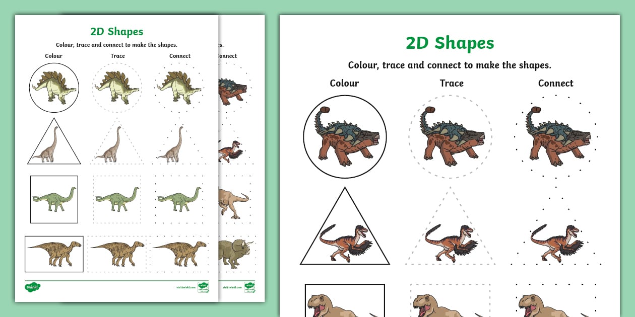 Dinosaur 2D Shape Colour Trace and Join the Dots | Twinkl