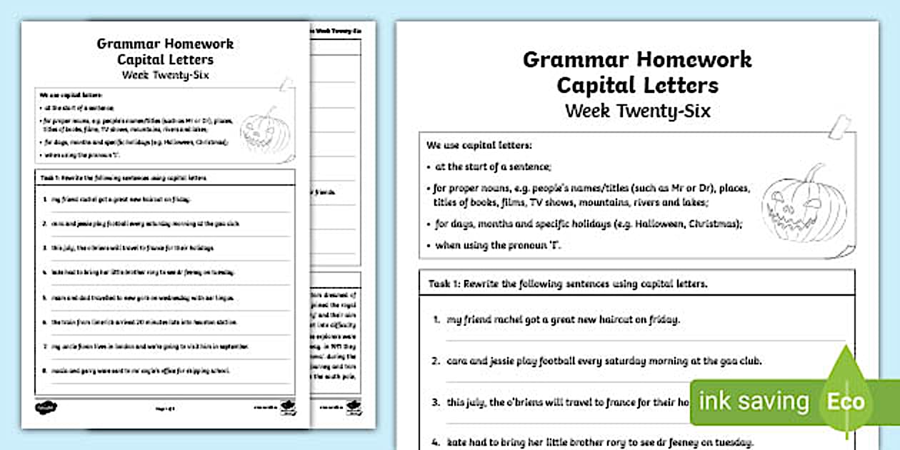 Grammar Homework Week Twenty-Six (teacher made) - Twinkl