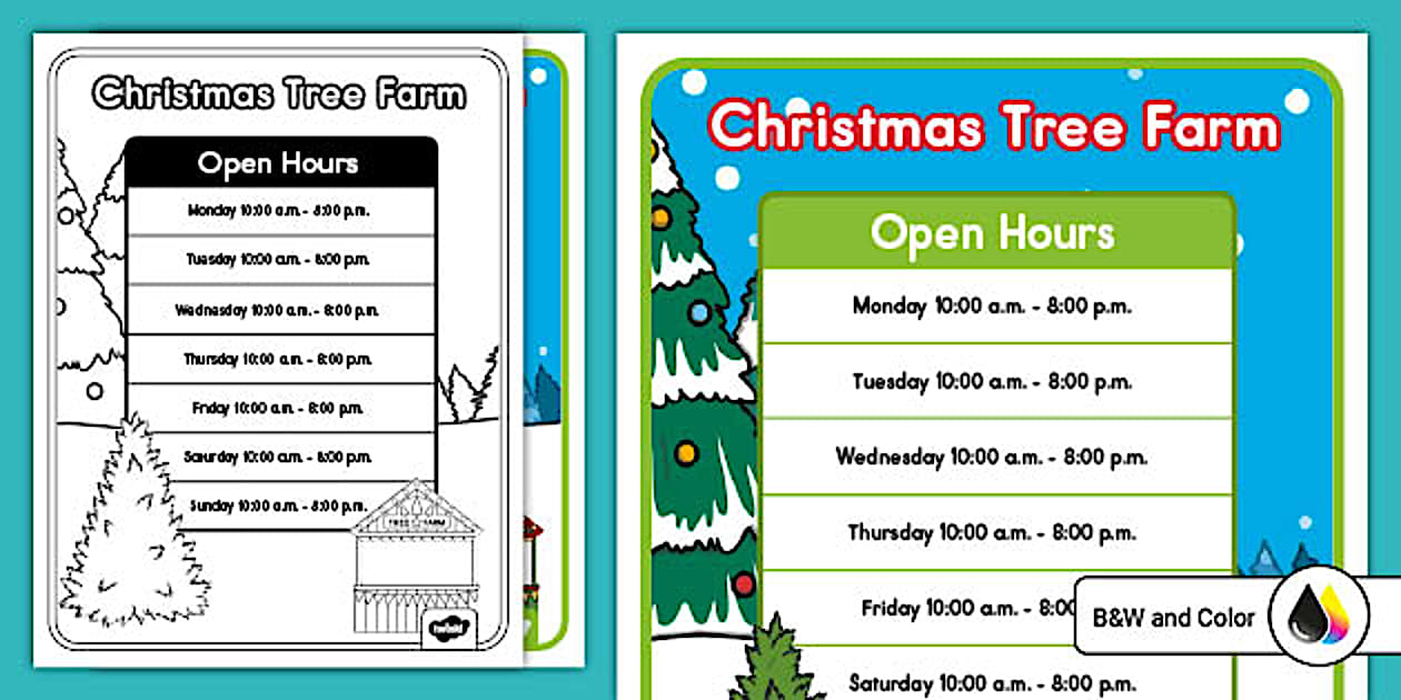 Christmas Tree Farm Dramatic Play Hours Sign - Twinkl