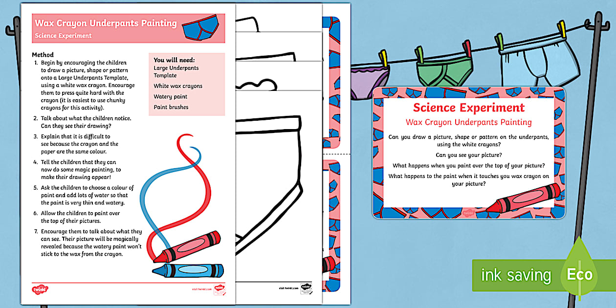 EYFS Wax Crayon Underpants Painting Science Experiment and Prompt Card Pack