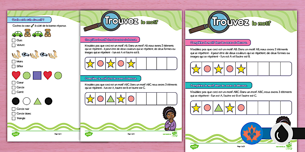 Grade 1 Algebra Worksheet 1 French (teacher made) - Twinkl