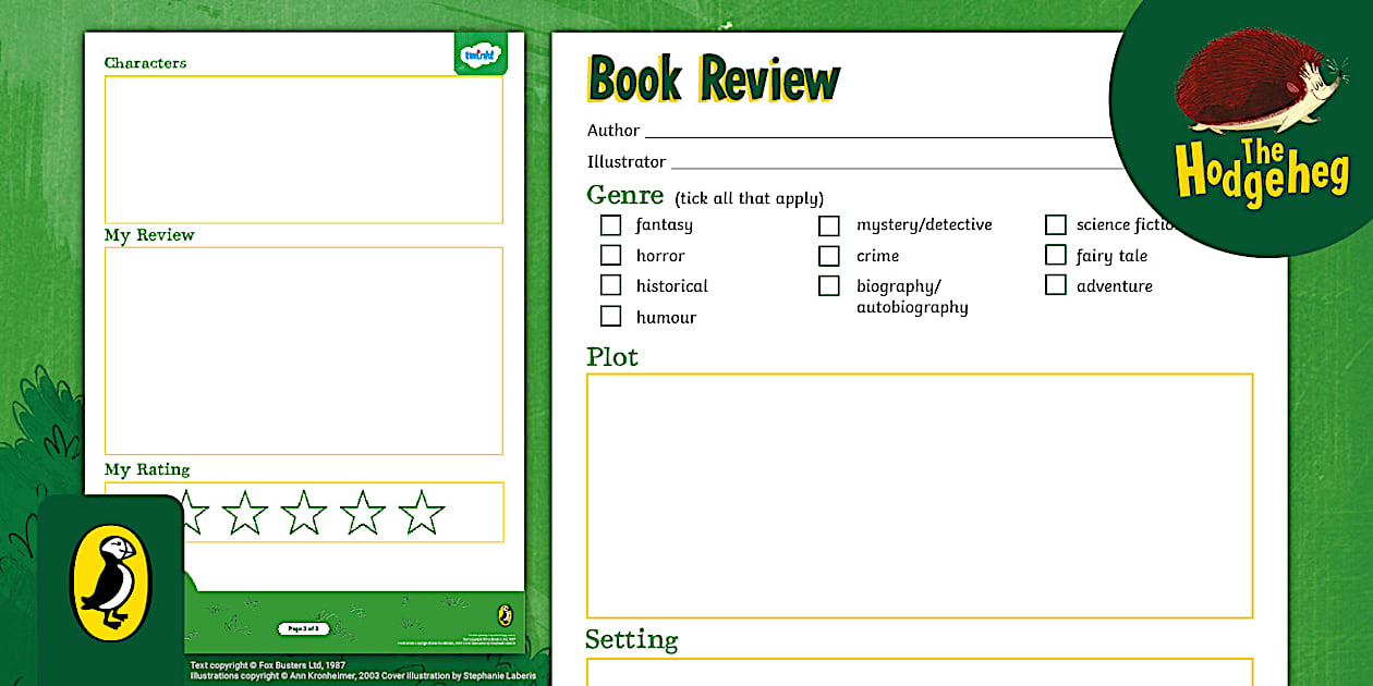 FREE! - The Hodgeheg: Book Review Template - Twinkl