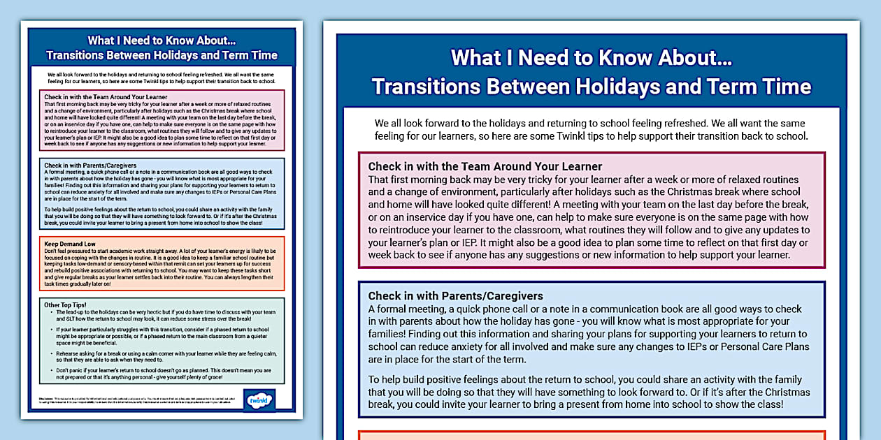 What I Need to Know About Transitions After School Holidays