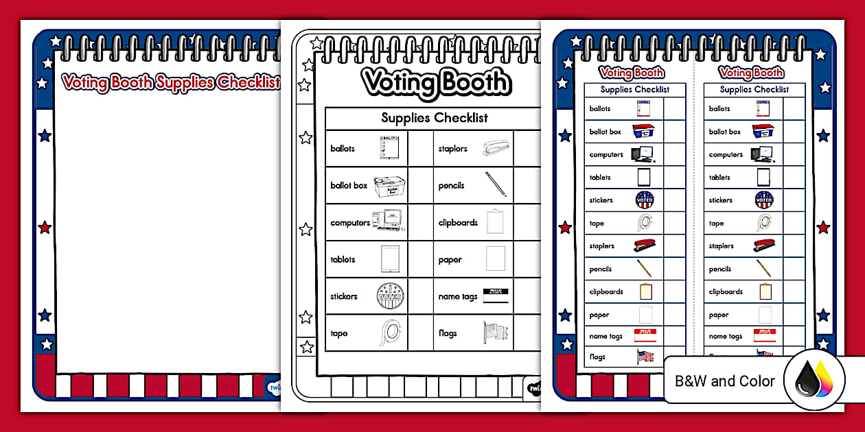 Election Day Voting Booth Dramatic Play Supplies Checklist