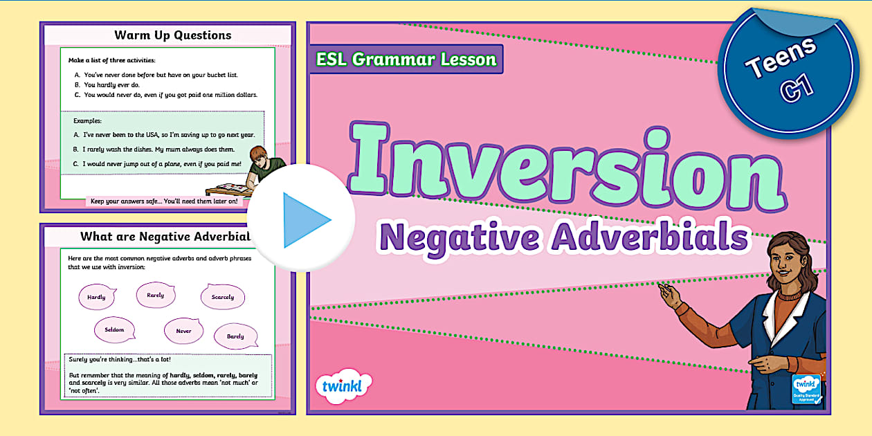 Negative Adverbial Inversion Lesson | Teens, C1 | Twinkl