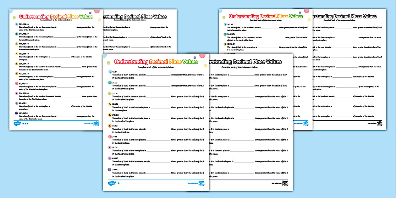 Understanding Decimal Place Values Differentiated Worksheets