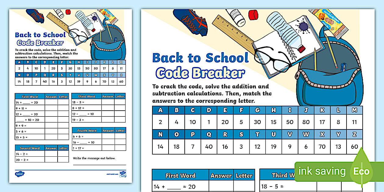 👉 Year 2 Back to School Maths Code Breaker - Twinkl