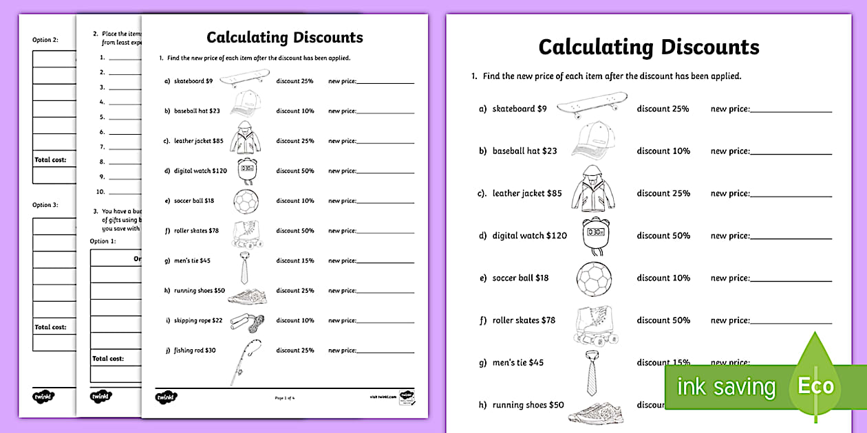 Applying Discounts Worksheet / Worksheet - Twinkl