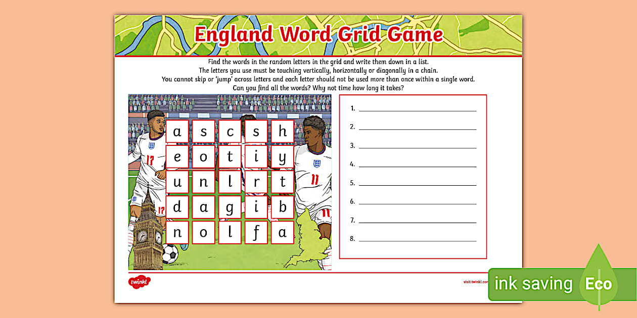 England Word Grid Game (teacher made) - Twinkl