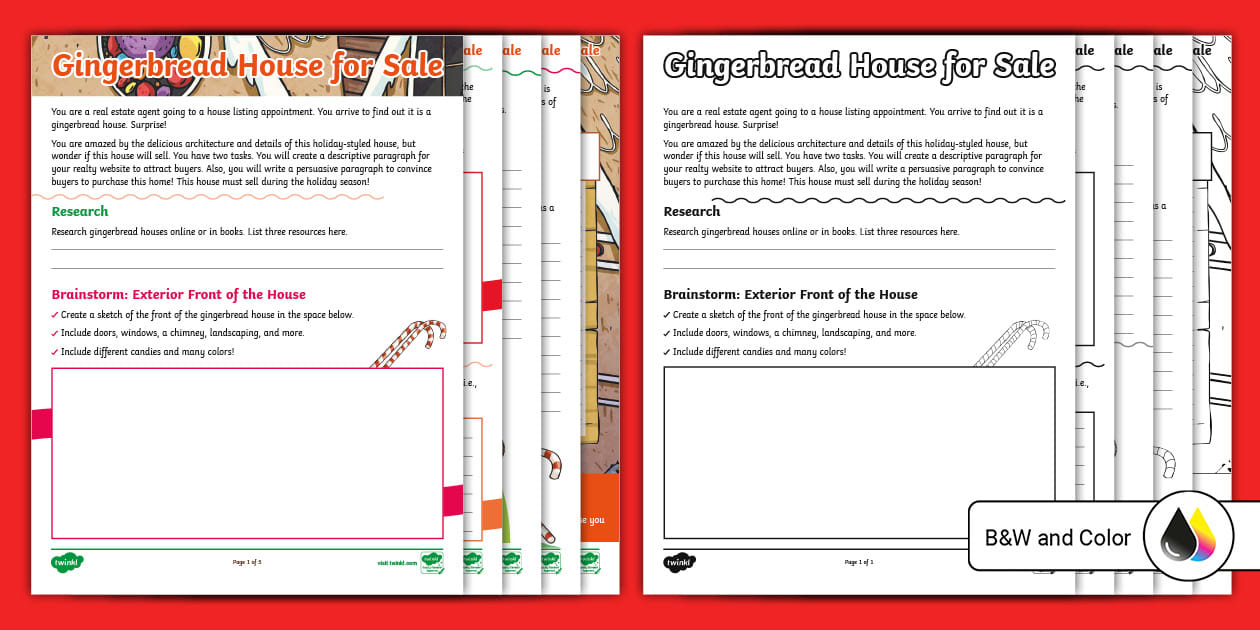 6th Grade Gingerbread House for Sale Writing Worksheet