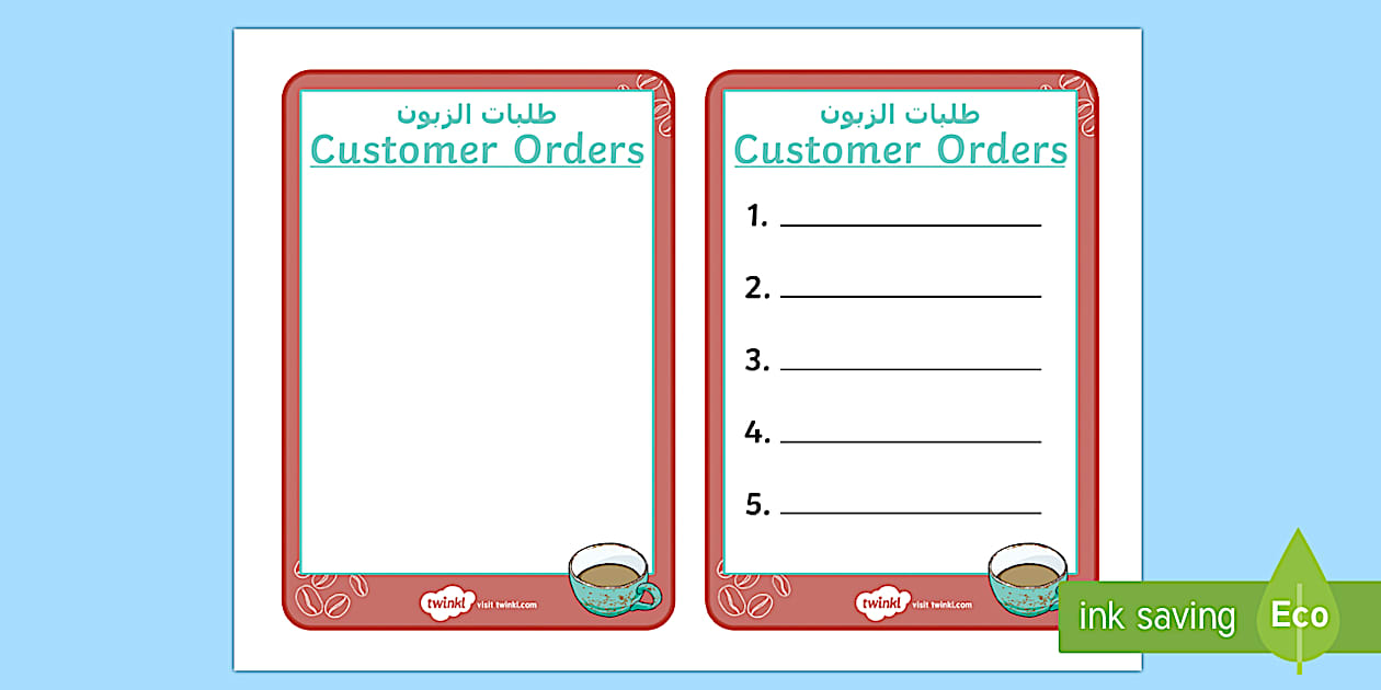 Cafe Order Forms Arabic/English - Cafe Order Forms - Twinkl