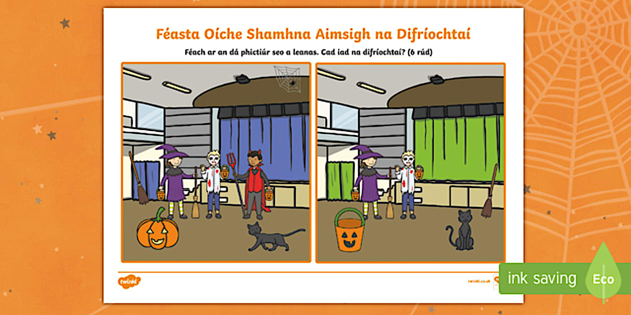 Féasta Oíche Shamhna, Aimsigh na Difríochtaí Worksheet / Worksheet Gaeilge