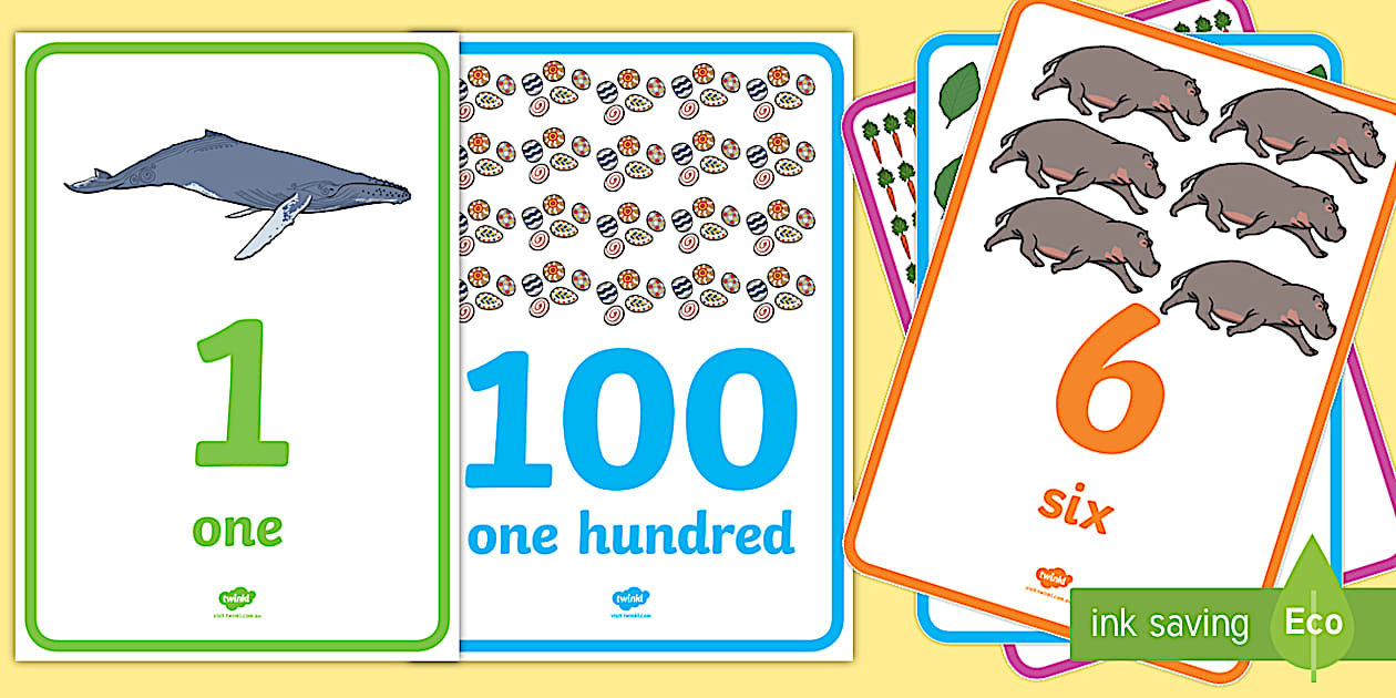 TAS Number and Word Posters 0 to 100 with Images Display Posters