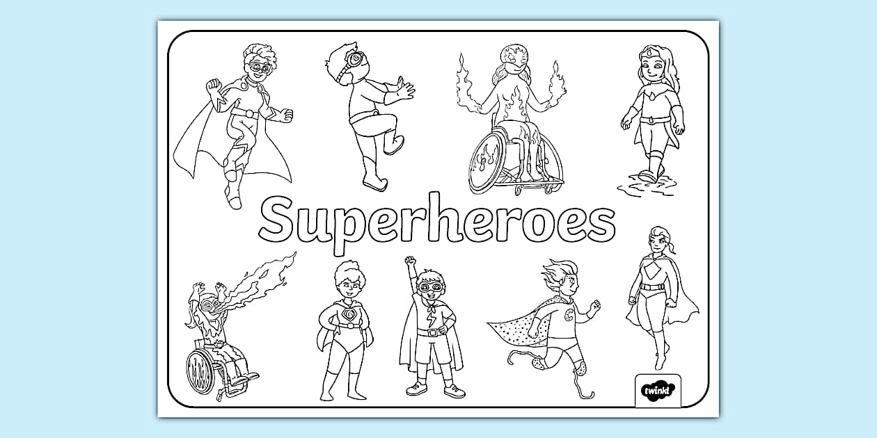 Superheroes Characters Colouring Page (teacher made)