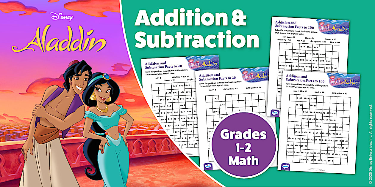 Aladdin: Addition and Subtraction to 100 Math Mosaic