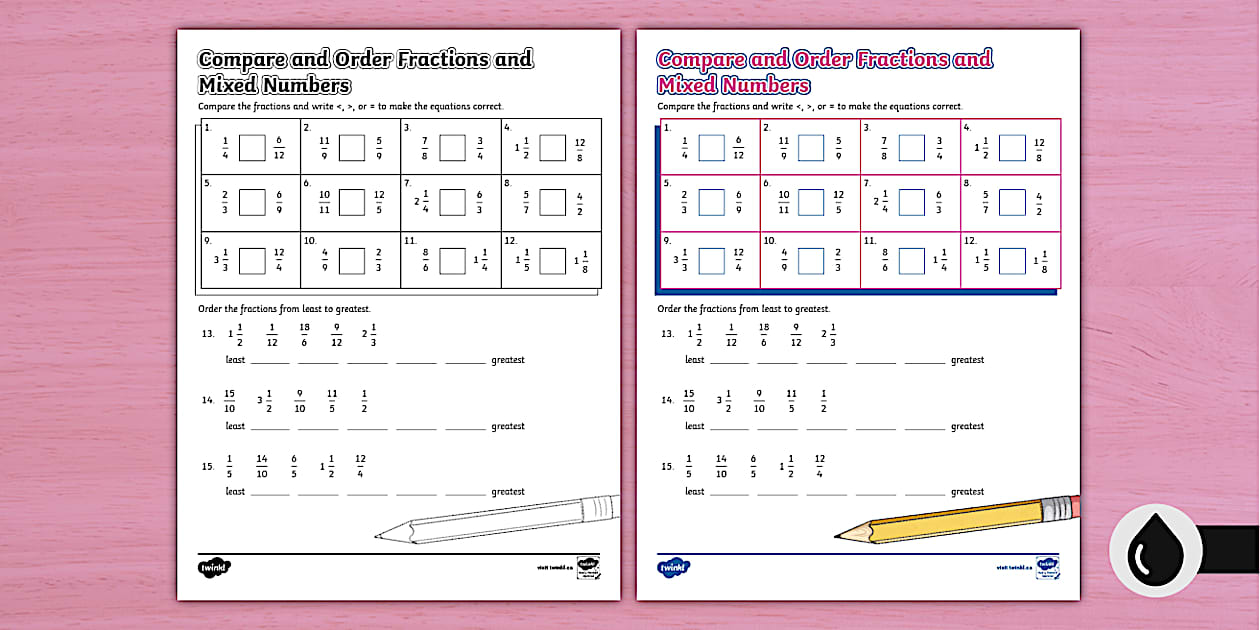 Compare and Order Fractions, Improper Fractions Activity