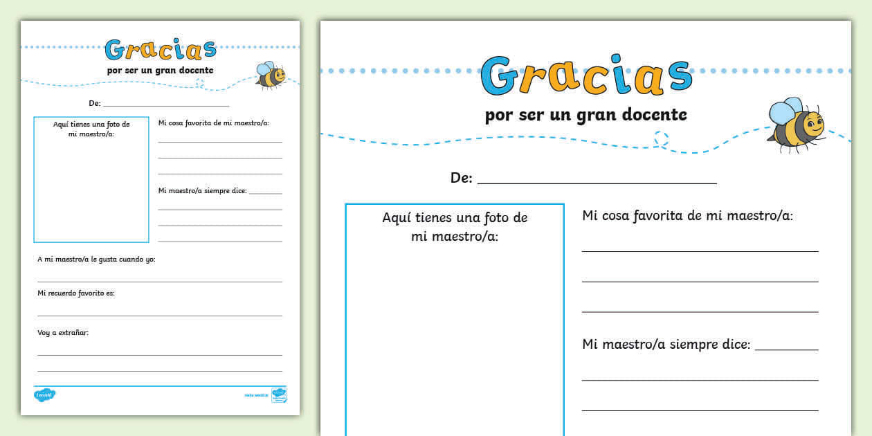 Hoja de actividad: agradecimiento a los docentes - Twinkl