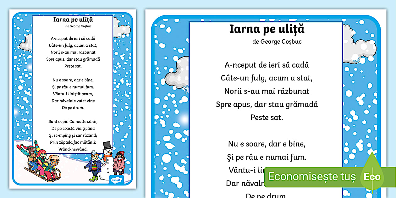 „Iarna pe uliță” de George Coșbuc – Planșă | Twinkl România