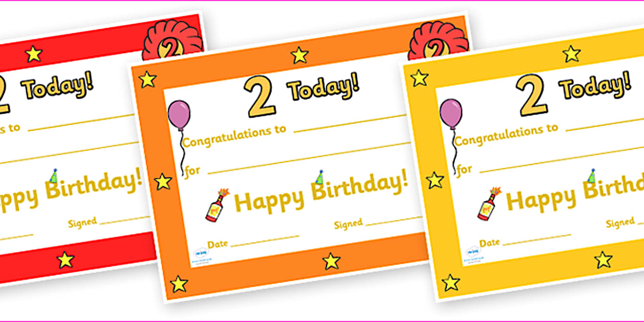 👉 Editable Birthday Certificates (Age 2) (Teacher-Made)