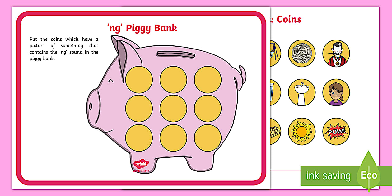 Black and White 'ng' Phonics Piggy Bank Activity - Twinkl