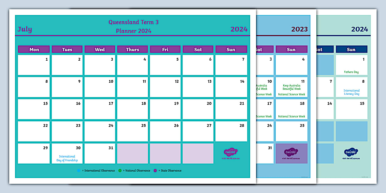 Queensland Term 3 Calendar (teacher made) - Twinkl