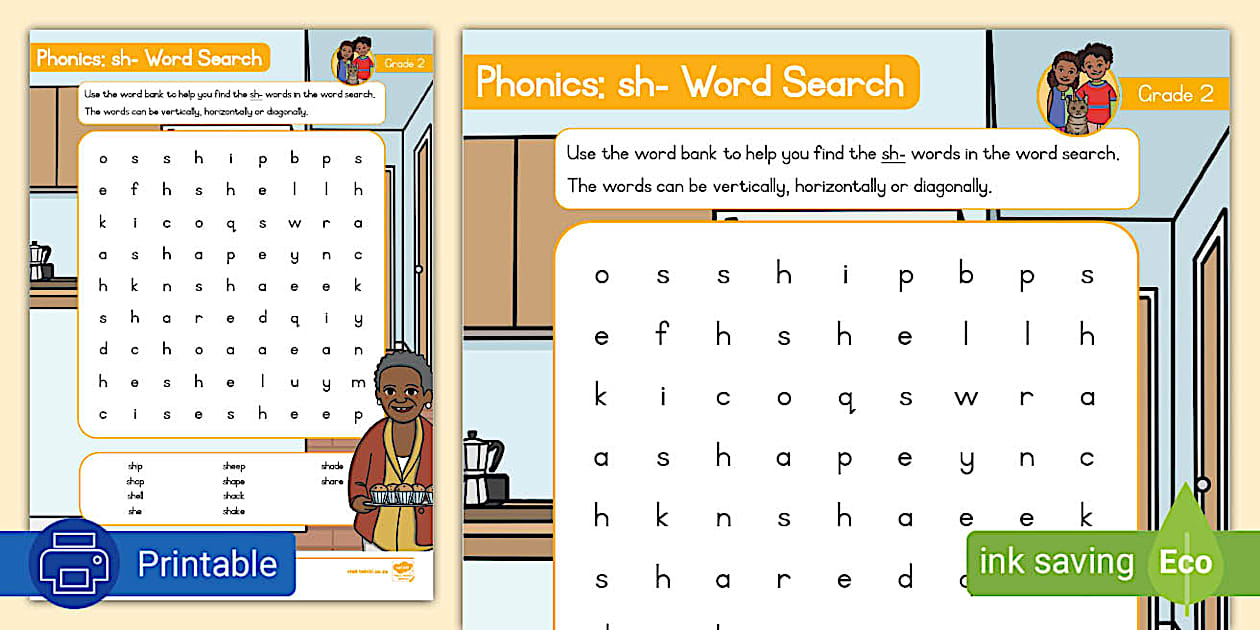 Grade 2 Phonics: sh-: Wordsearch (teacher made) - Twinkl