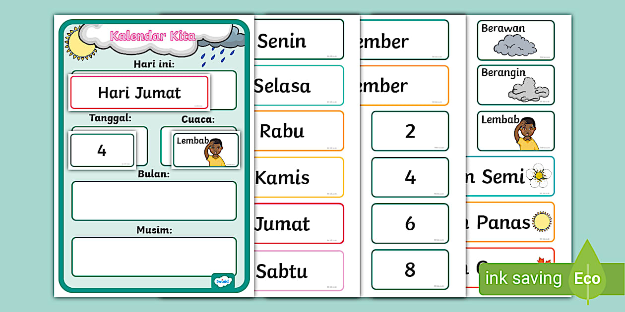 Daily Calendar and Weather Chart Indonesian - Twinkl