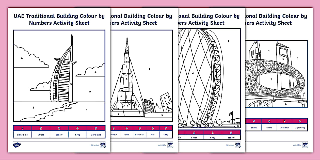 KS1 UAE Buildings Colour By Numbers (teacher made) - Twinkl