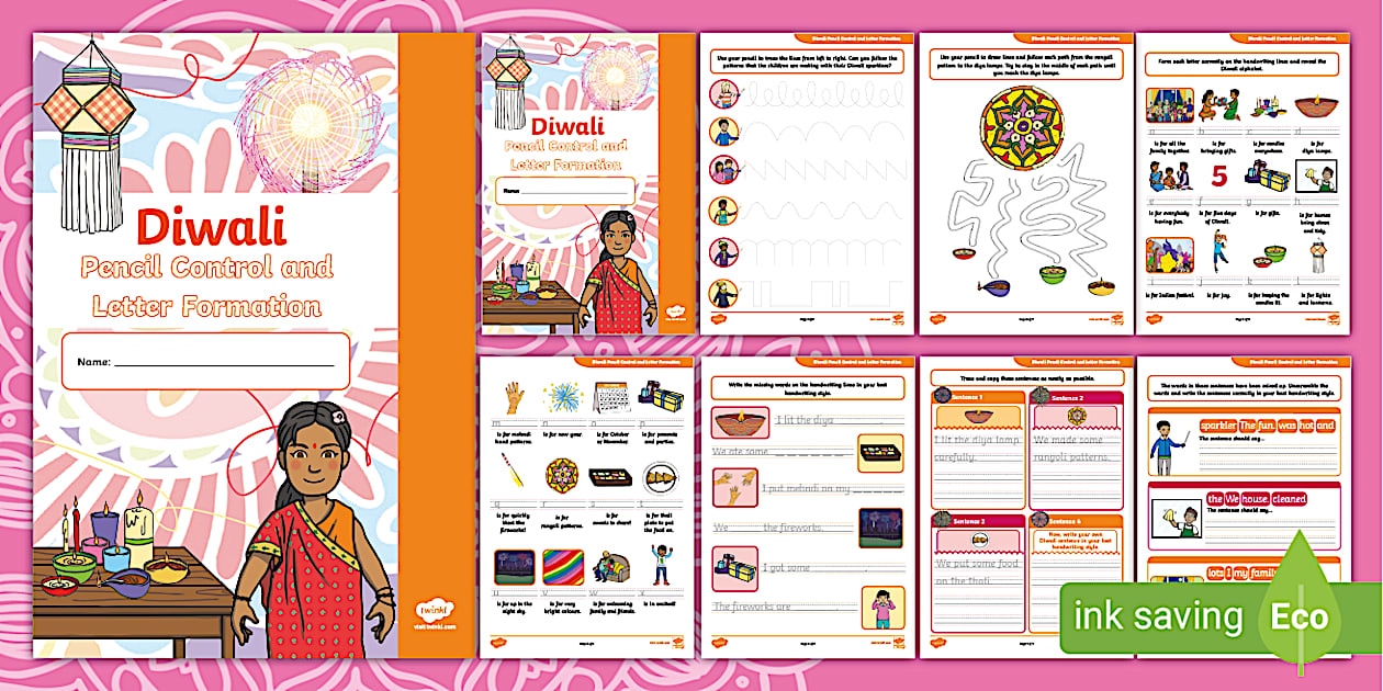 EYFS/KS1 Diwali Pencil Control and Letter Formation Activity Booklet