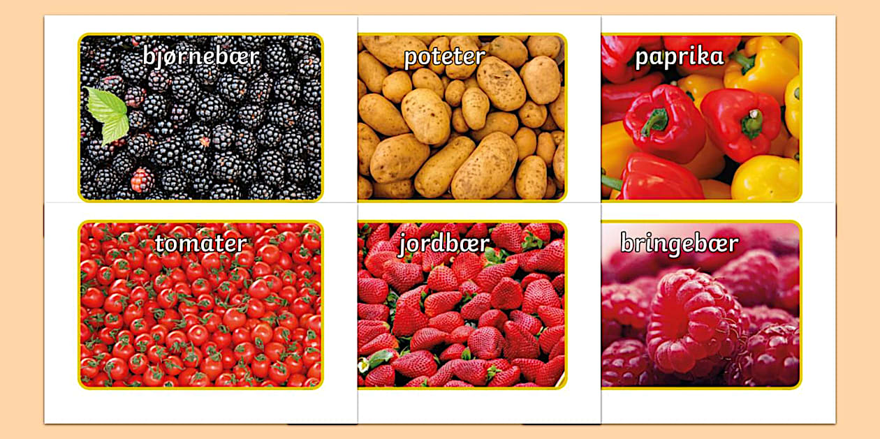 Bildekort til frukt og grønnsaker (teacher made) - Twinkl