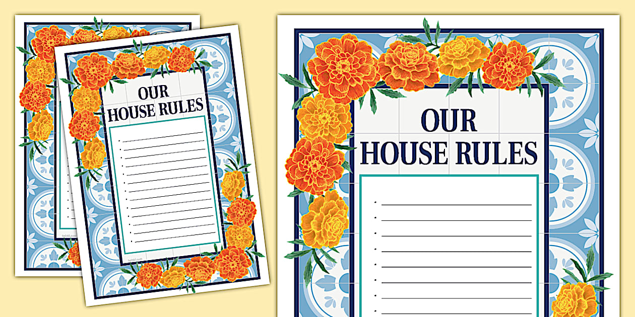 Floral Ceramics Themed Our House Rules Display Poster