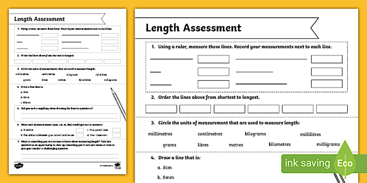 Length Assessment Worksheet (teacher made) - Twinkl