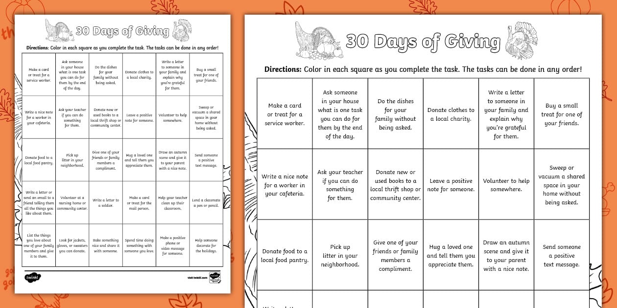 30 Days of Giving Calendar | Resource | Twinkl USA - Twinkl
