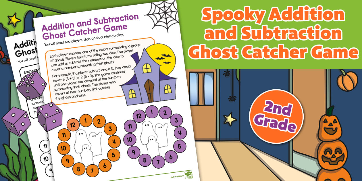 Second Grade Ghost Catcher Addition Subtraction Math Game