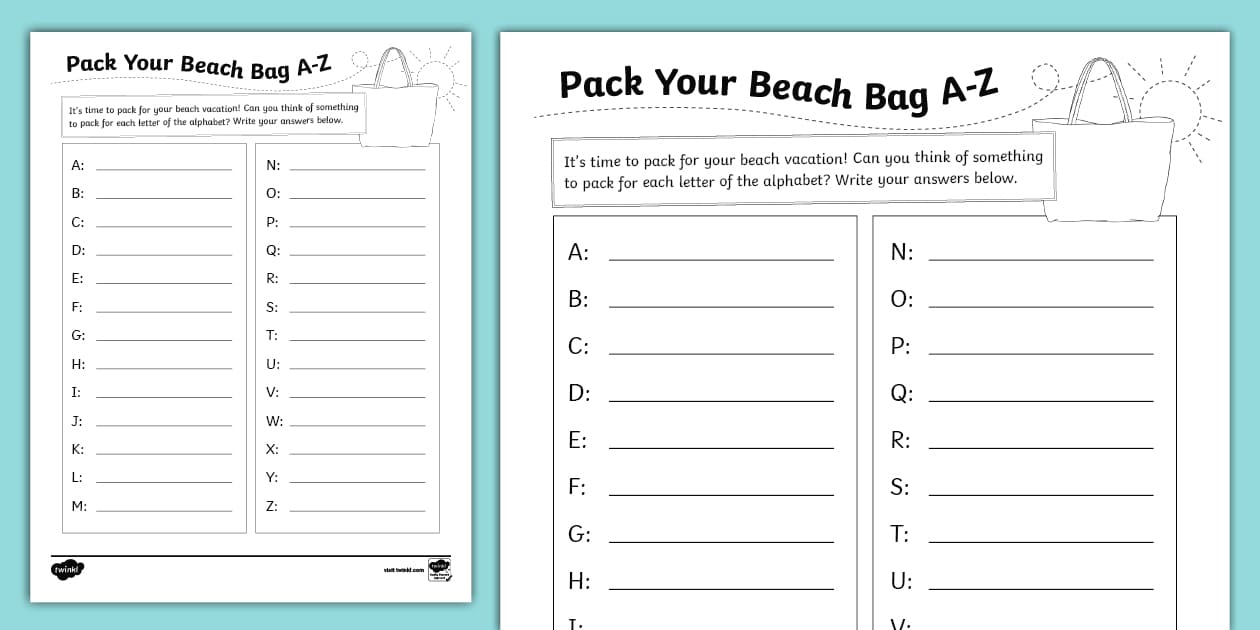 Beach Packing List Printable for 3rd-5th Grade | Twinkl USA