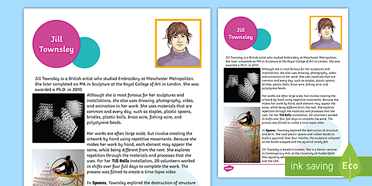 Artist Fact Sheet Jill Townsley (teacher made) - Twinkl