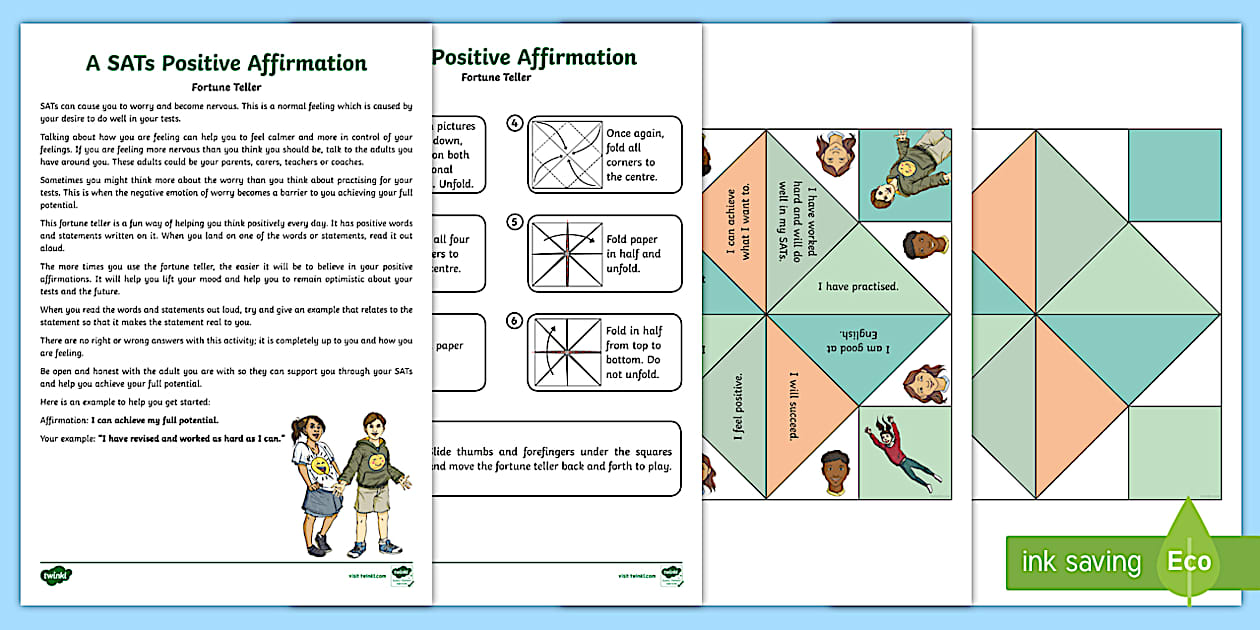SATS Positive Affirmation Fortune Teller Template - Twinkl