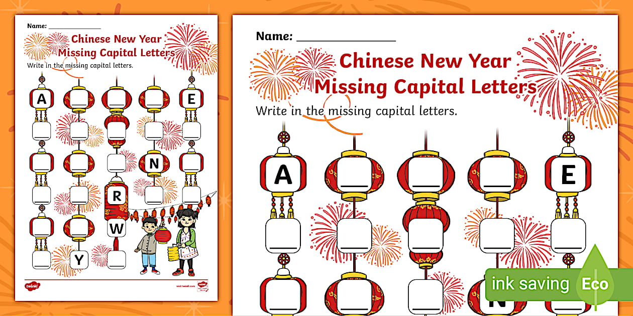Chinese New Year Missing Capital Letters Worksheet - Twinkl
