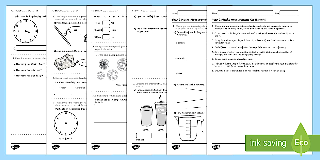Year 3 Maths Measurement Assessment 1 (teacher made)