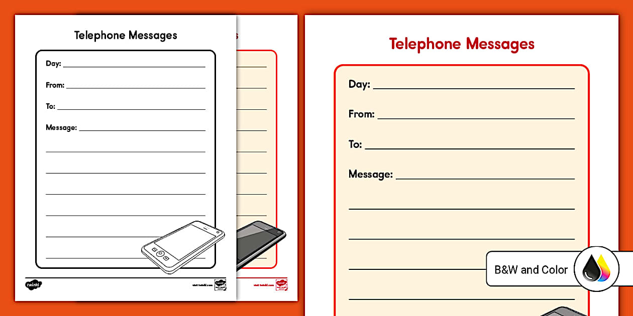 Home Living Role Play Telephone Message Form - Twinkl