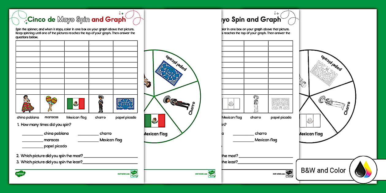 Cinco de Mayo Spin and Graph Worksheet for K-2nd Grade